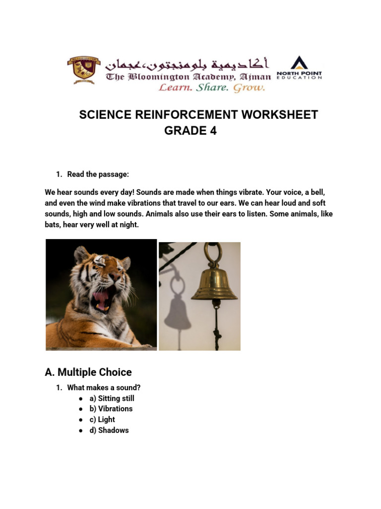Grade 4 Science Sound Worksheet | PDF