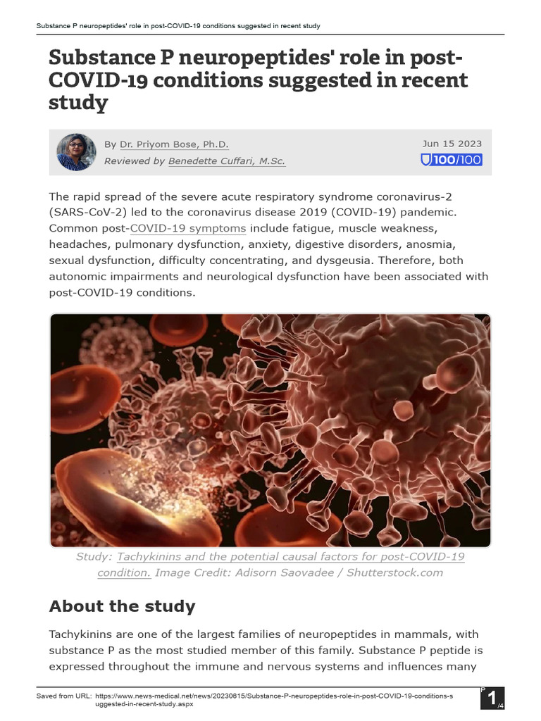 Substance P Neuropeptides Role in Post COVID 19 Conditions Suggested in ...
