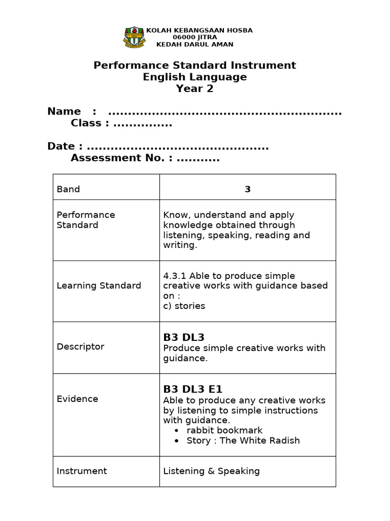 Year 2 English Performance Standards | PDF | Linguistics | Human ...