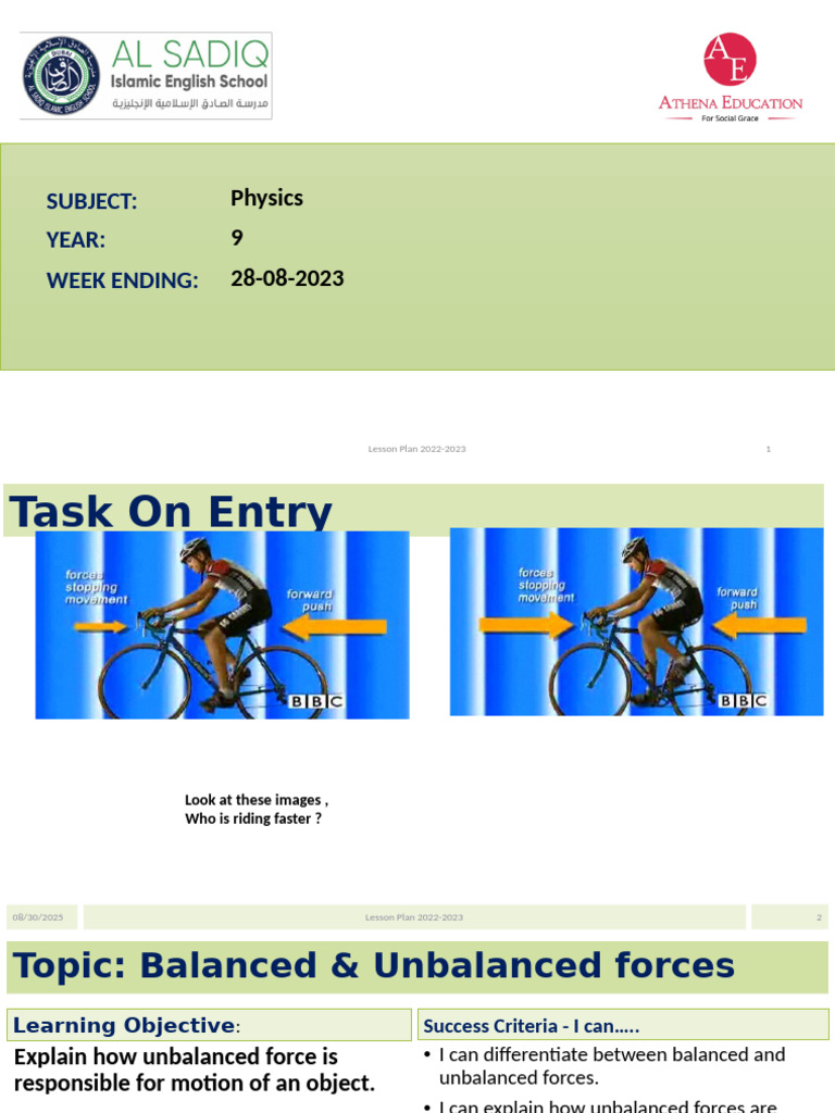 Lesson 2-Balanced and Unbalanced Forces-Year 9 | PDF | Force | Mechanics
