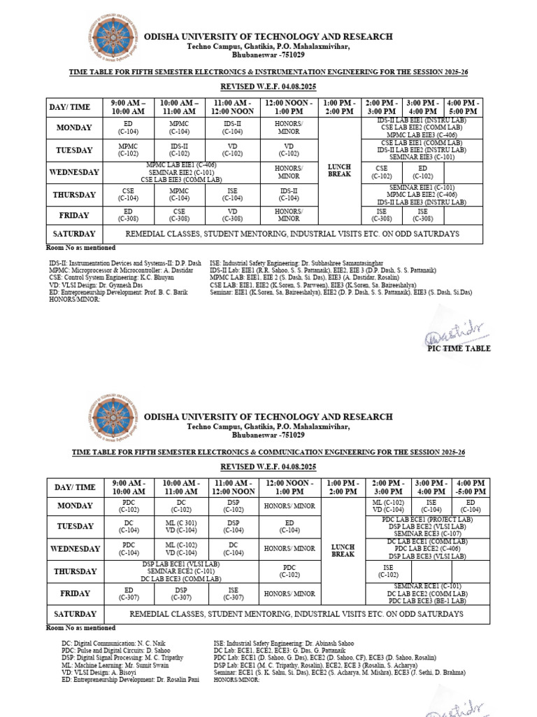 Revised - 5th Sem Ug Time Table 2025-26 - Tentative Wef 04.08.2025 | PDF | Computing | Engineering