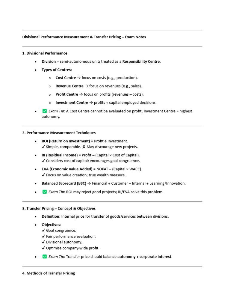 Divisional Performance Measurement | PDF | Profit (Economics) | Return ...