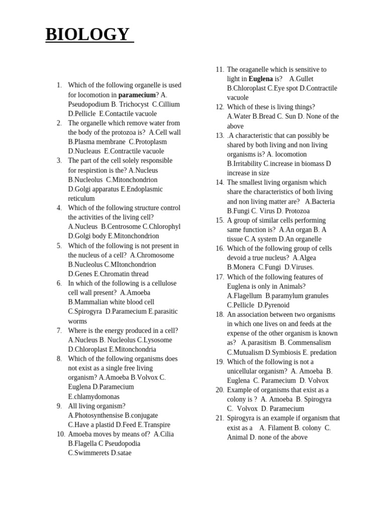Biology Quiz: Cell Organelles and Functions | PDF | Cell (Biology ...
