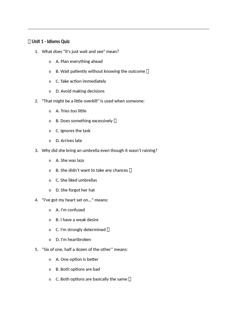 Idioms Quiz: Test Your Knowledge | PDF