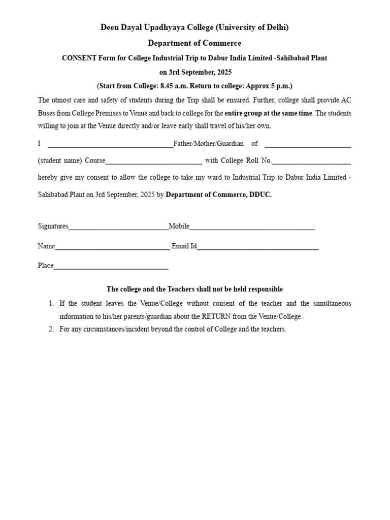 CONSENT Form For Industrial Trip On 3rd Sep 2025 | PDF
