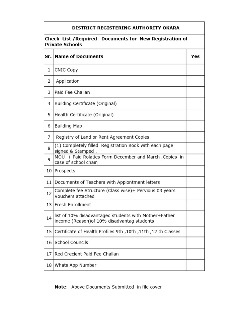 Required Documents for School Registration | PDF