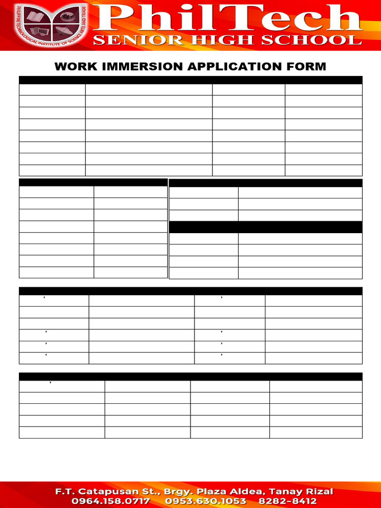 Work Immersion Application Form | PDF