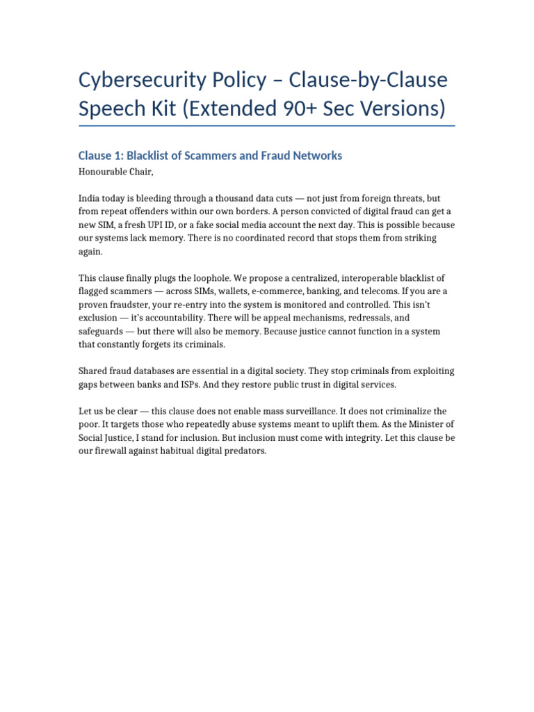 Cybersecurity Policy Extended Speeches | PDF