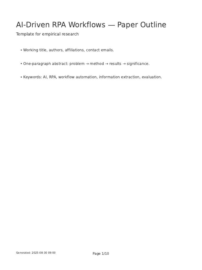 Research Paper Outline AI RPA Workflows v1 | PDF | Computing | Software Engineering