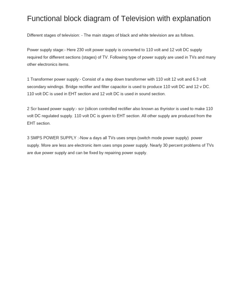 Functional Block Diagram of Television With Explanation | PDF ...