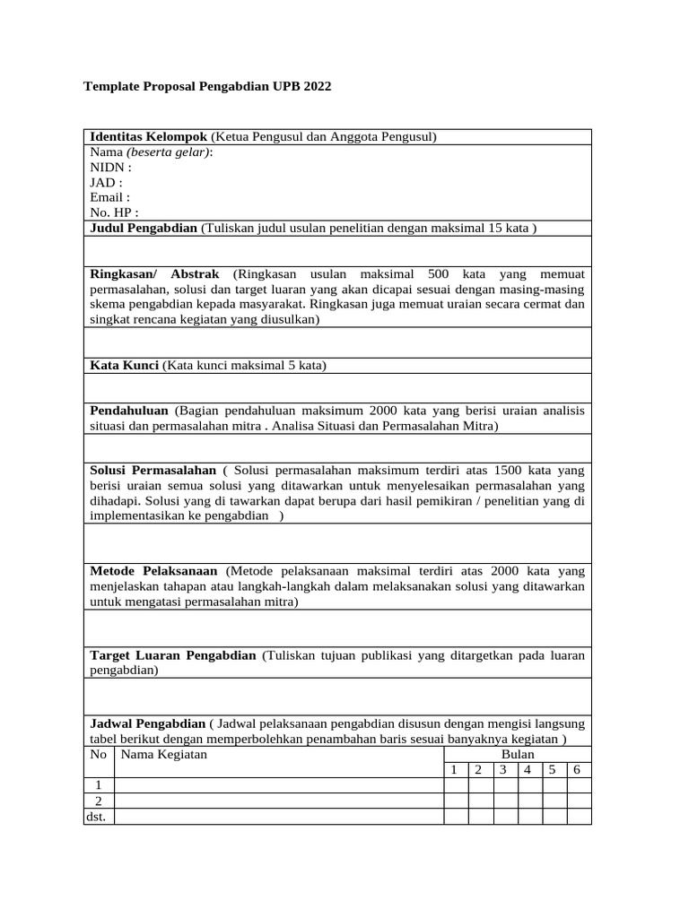 Template Proposal Pengabdian UPB 2022 | PDF