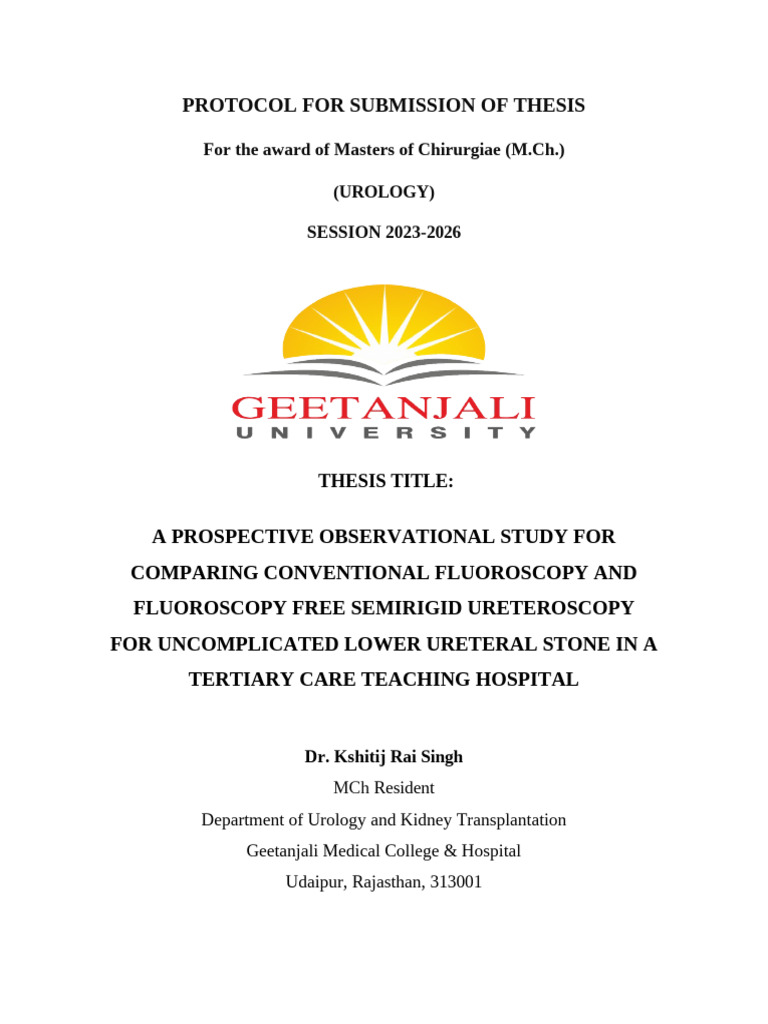 Thesis Protocol: Ureteroscopy Study 2023-2026 | PDF | Urology ...