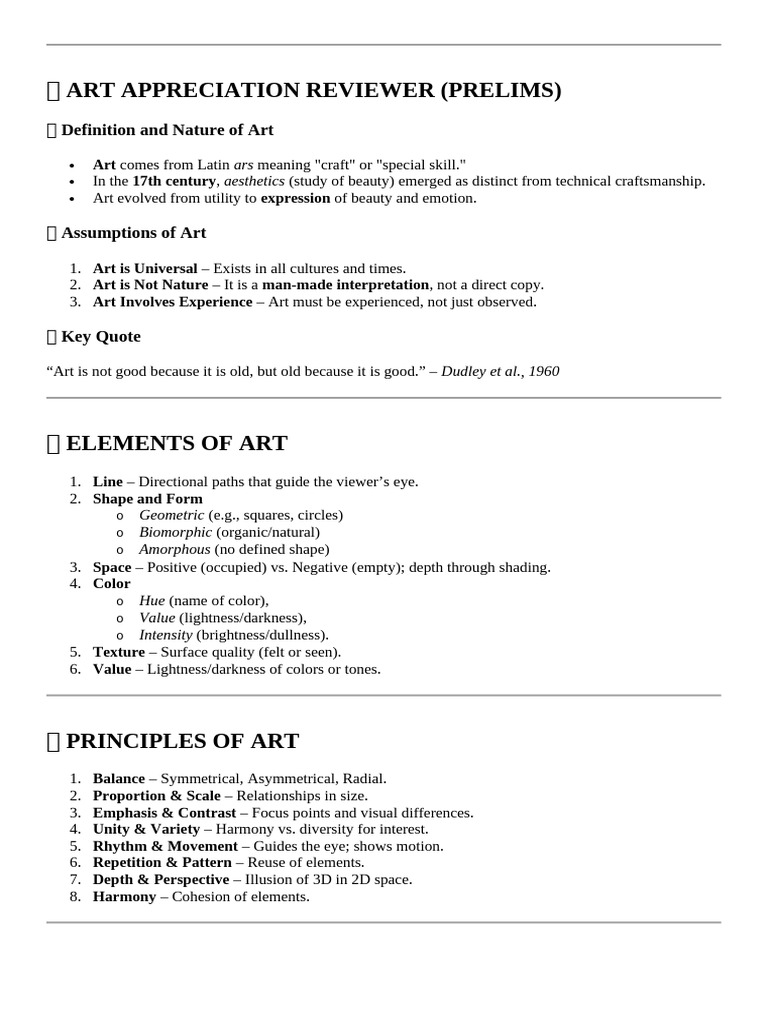 Art Appreciation Reviewer | PDF | Realism (Arts) | Abstract Art