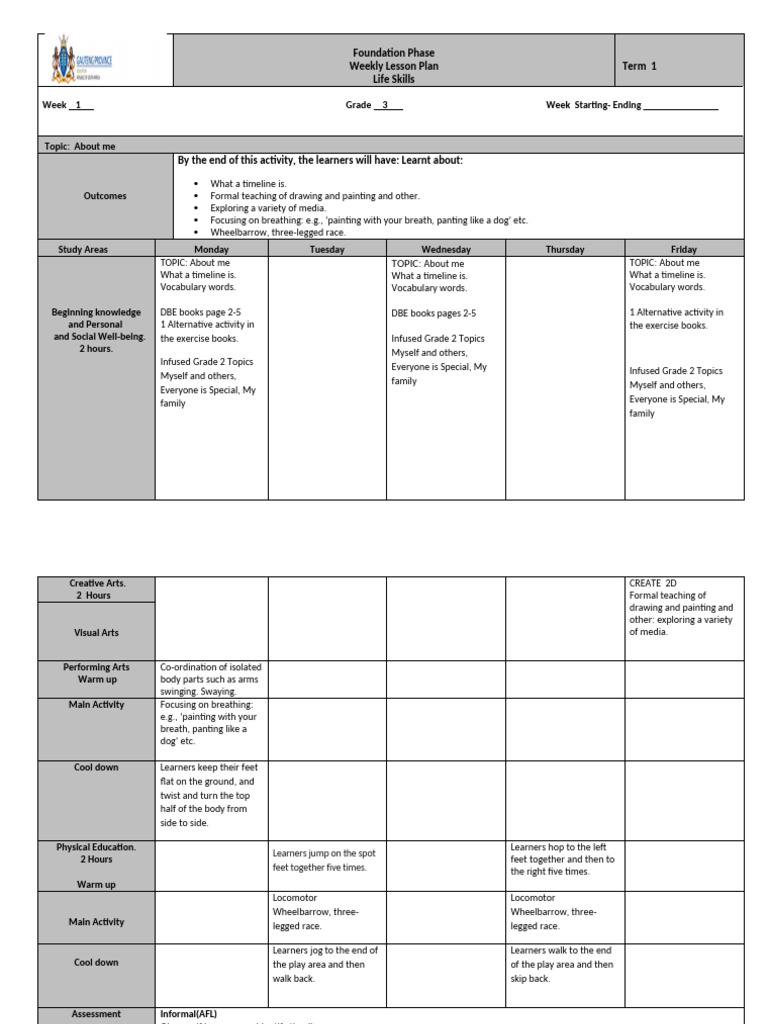 Grade 3 Life Skills Weekly Plan | PDF | Vocabulary | Cognition