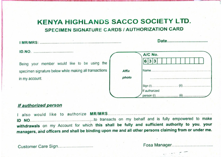 Speciment Authorization Card | PDF