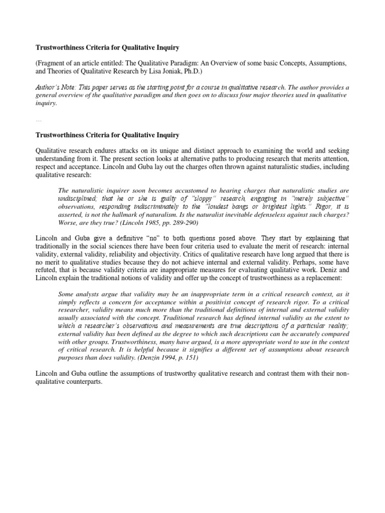 Trustworthiness Criteria for Qualitative Inquiry | Qualitative Research ...