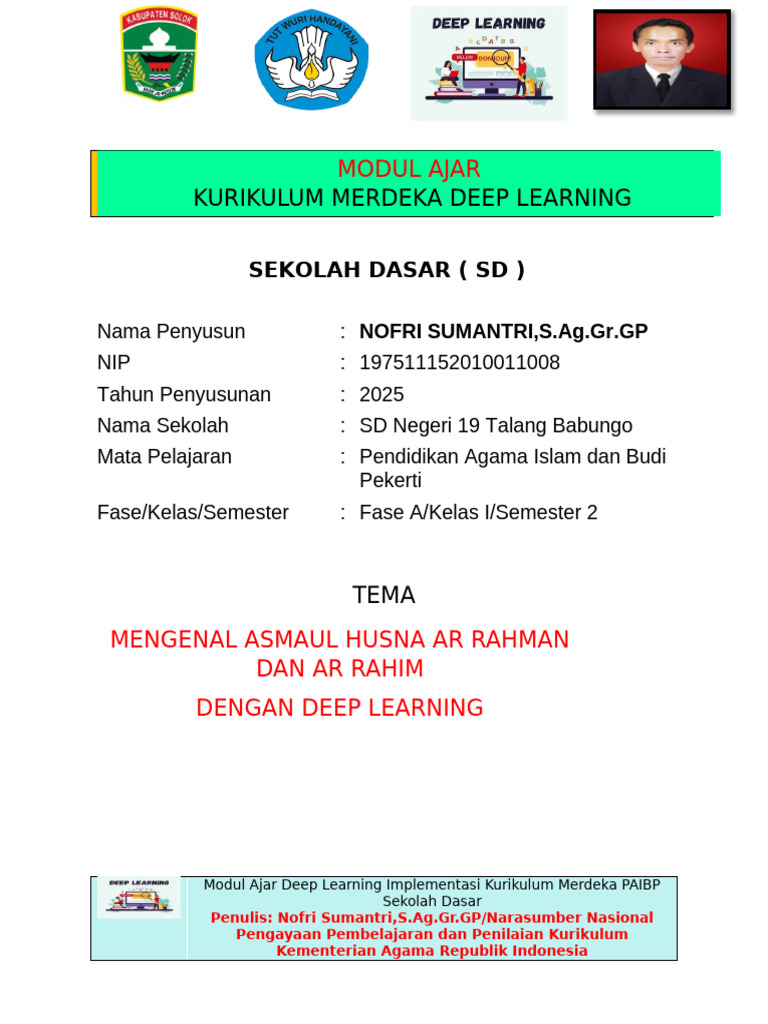 MODUL AJAR DEEP LEARNING KELAS 1 BAB 7 PAI 2025 MENGENAL ASMAUL HUSNA AR RAHMAN AR RAHIIM | PDF
