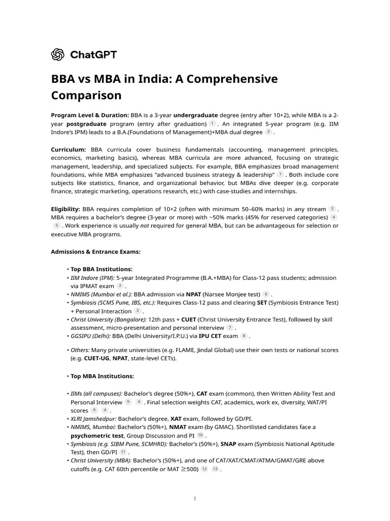 BBA vs MBA: Key Differences Explained | PDF | Master Of Business ...