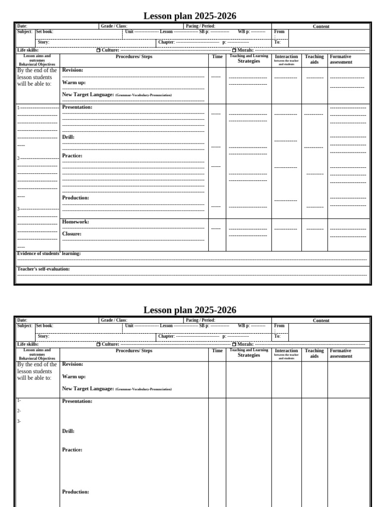 Lesson Plan Format 2025-2026 | PDF | Reading Comprehension | Lesson Plan