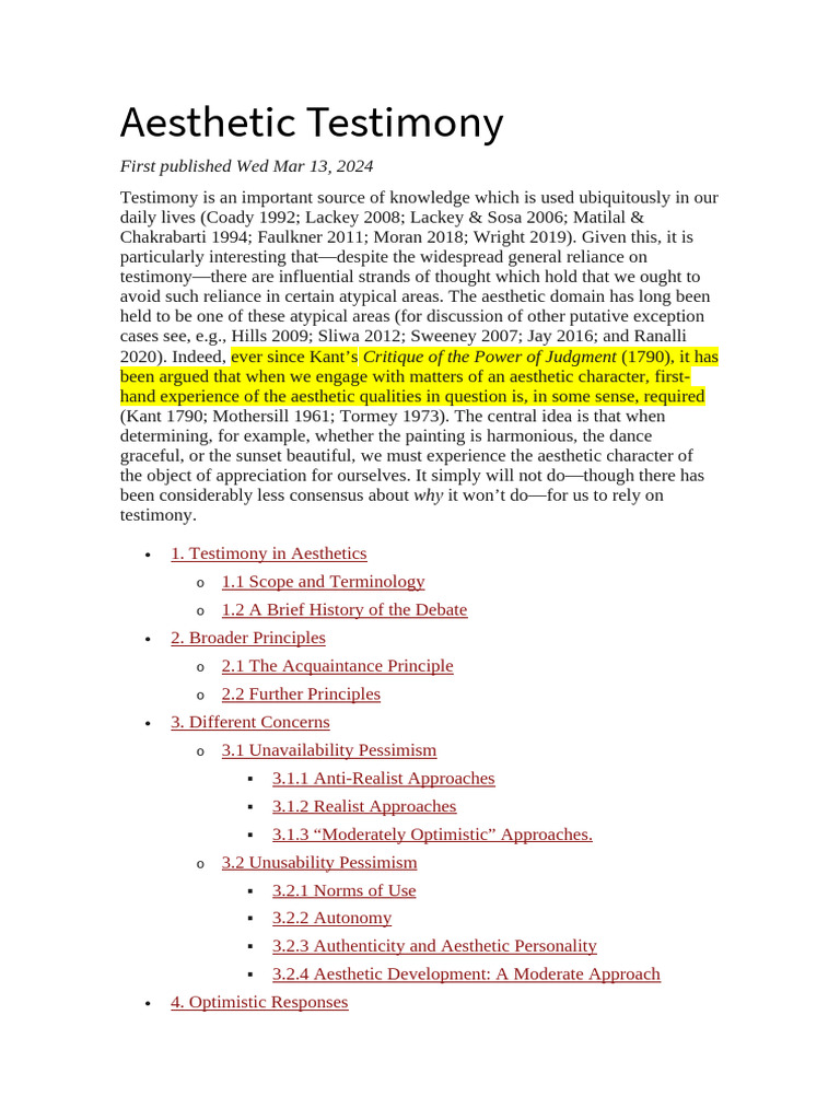 Aesthetic Testimony: A Philosophical Analysis | PDF | Relativism ...
