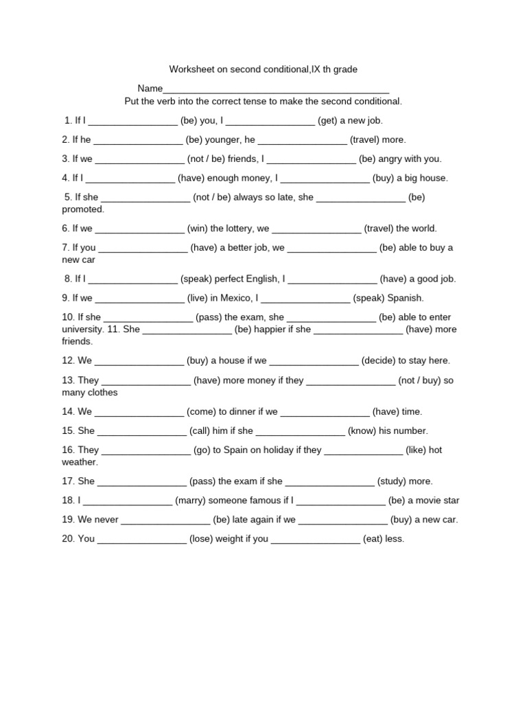 Worksheet On Second Conditional | PDF