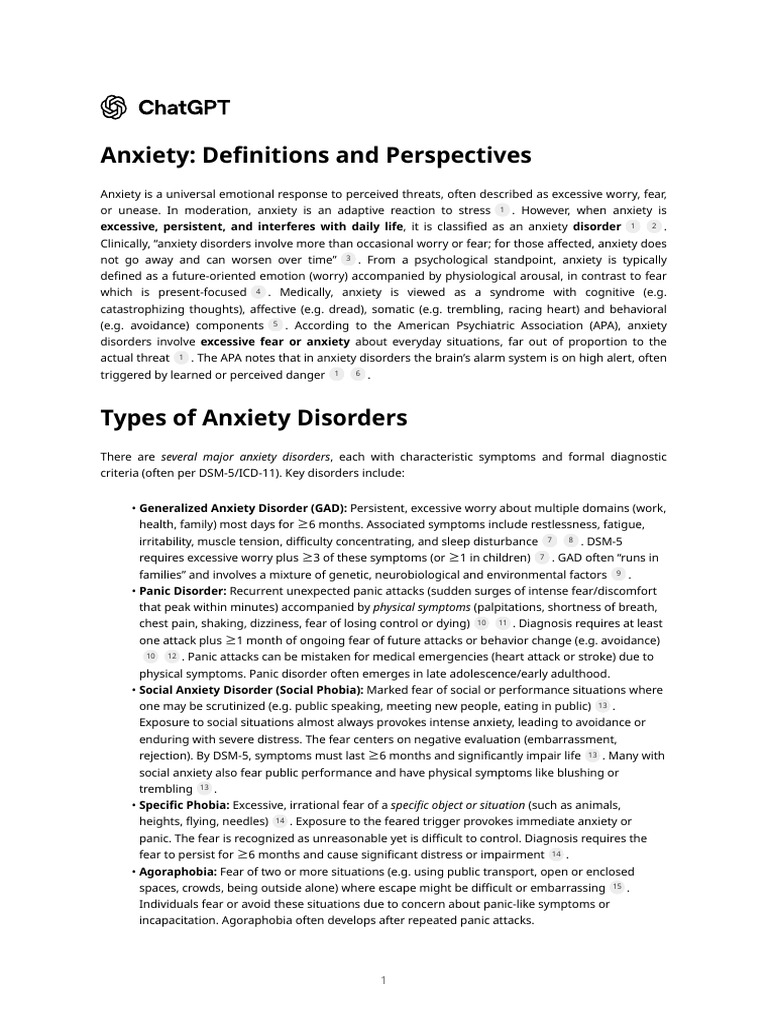 Anxiety - Definitions and Perspectives | PDF | Anxiety | Anxiety Disorder