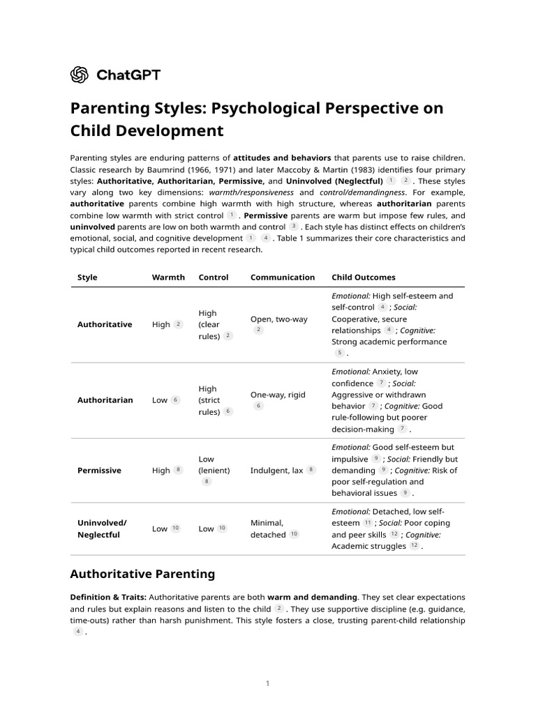 Parenting Styles - Psychological Perspective On Child Development | PDF ...