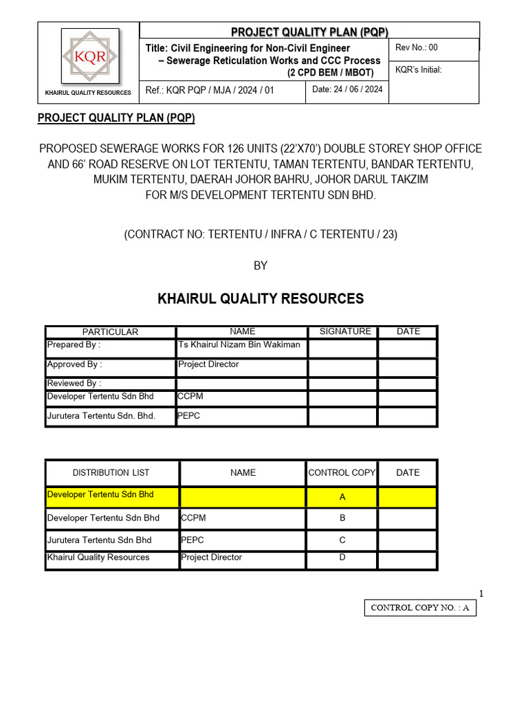 KQR PQP Sewerage Reticulation Works and CCC Process (24.6.2024) | PDF ...