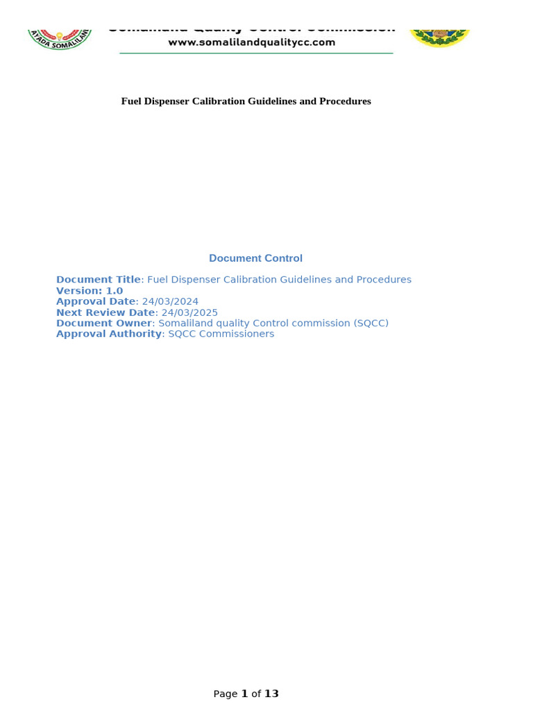 Fuel Dispenser Calibration Procedures | PDF | Calibration | Metrology