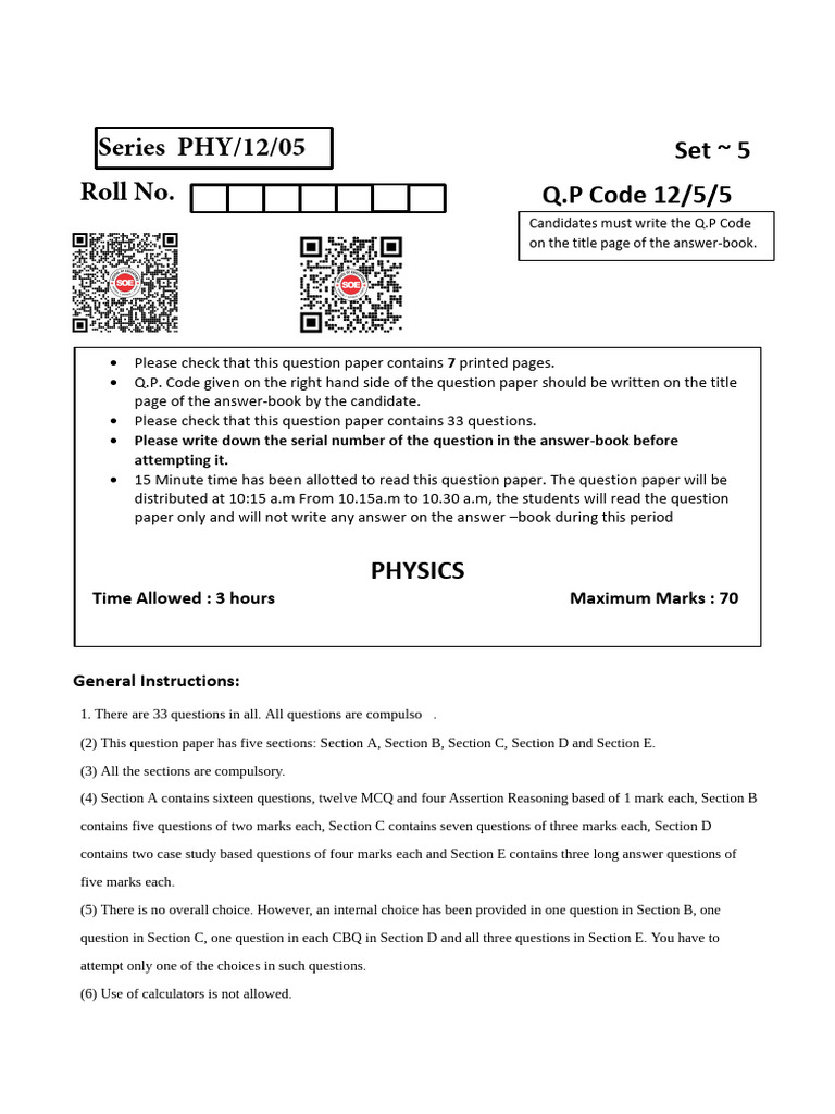 Set of 15 Half Yearly Sample Papers For Class 12 Physics With Solutions (1) .pdf-2 | PDF ...