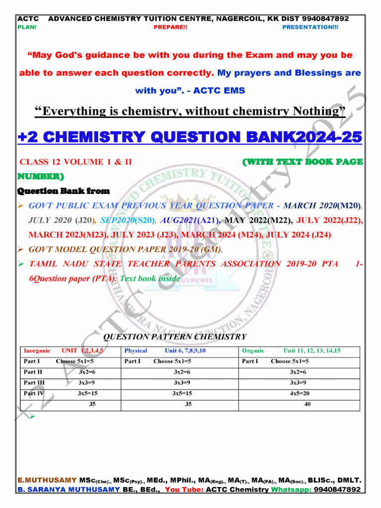 Actc 2025 Class 12 Chemistry Question Bank | PDF
