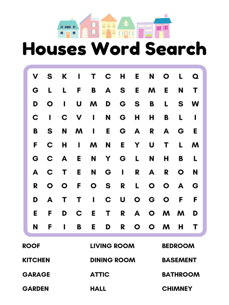 Houses Word Search Worksheet | PDF