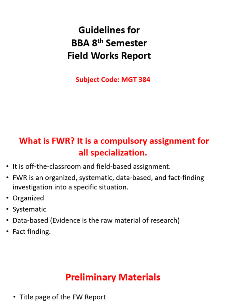 Guideline Forfield Work Report Writing | PDF | Banks | Data