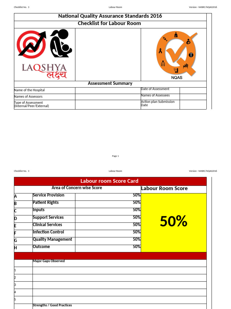 Laqshya Labour Room Assessment Checklist | PDF | Childbirth | Health Care