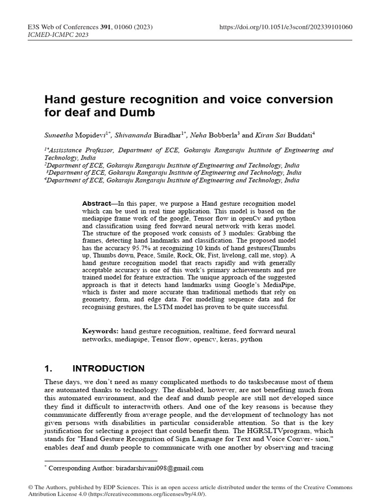 Hand Gesture Recognition for Deaf Communication | PDF | Machine ...