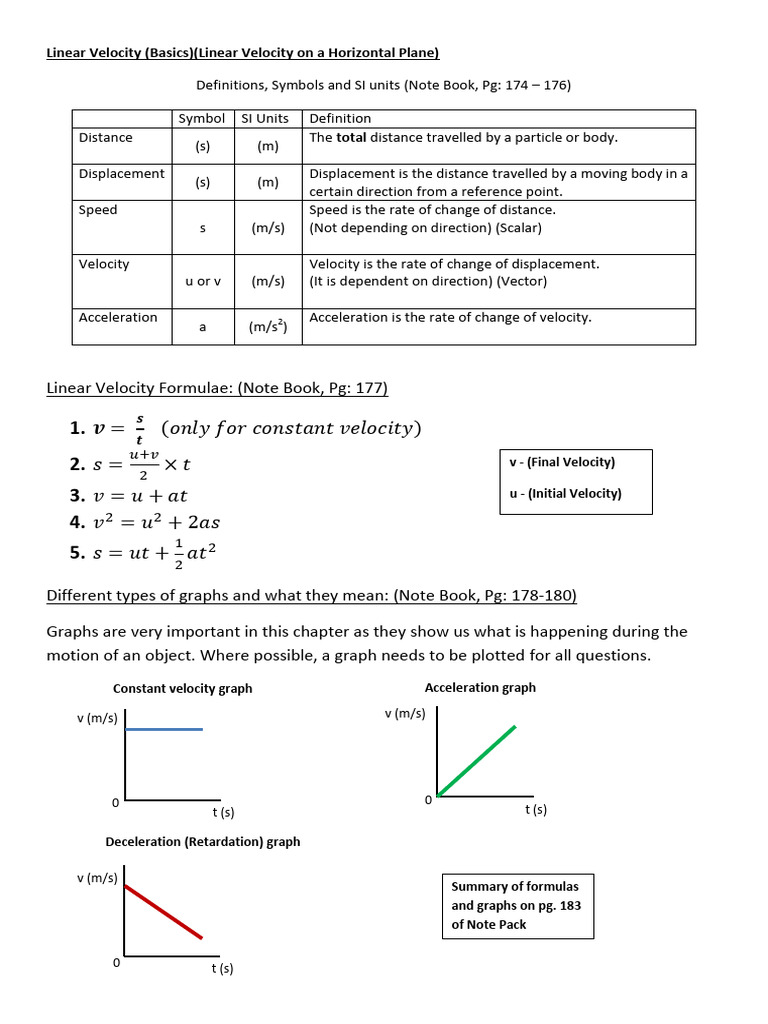 Linear Velocity Basics - Horizontal Plane | PDF | Velocity | Acceleration