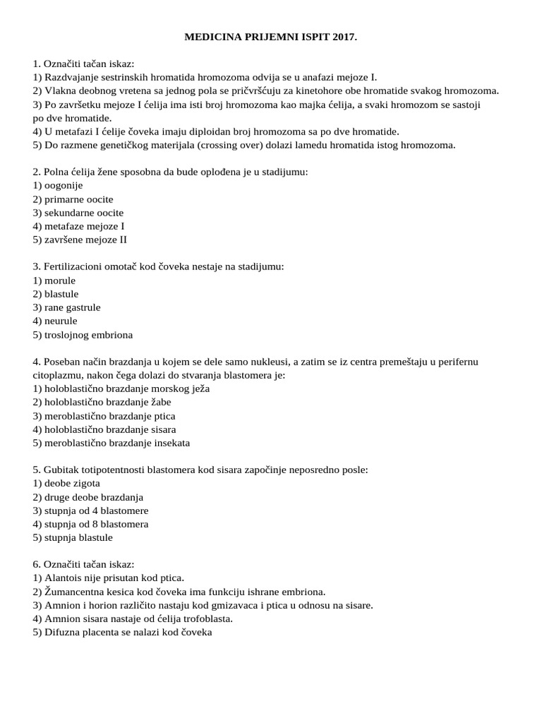 Medicina Prijemni Ispit 2017 | PDF
