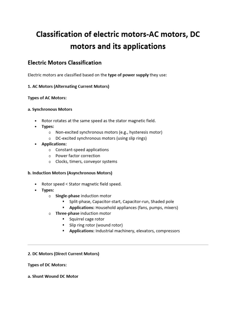 Electric Motors: AC & DC Types Explained | PDF | Electric Motor ...