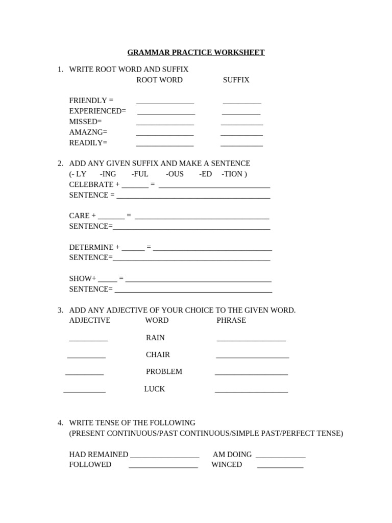 Grammar Practice Worksheet Activities | PDF | Linguistic Typology ...