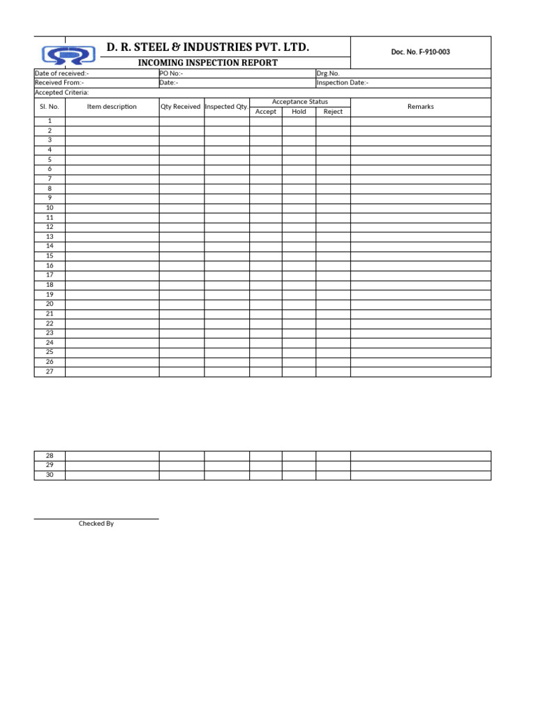 Incoming Inspection Report Template | PDF