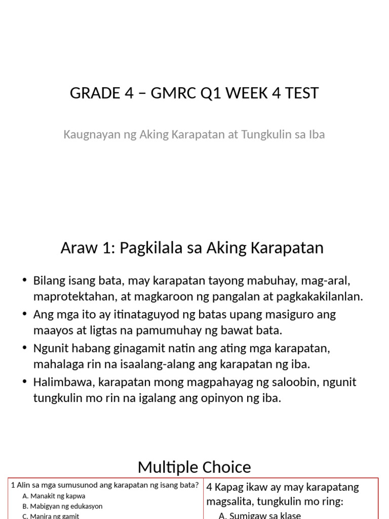 Grade 4 q1 w4 Gmrc Test (2) | PDF