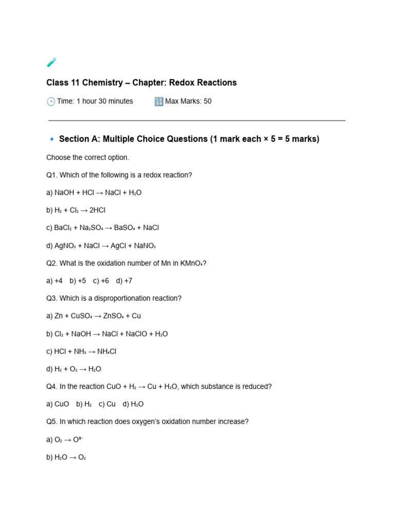 Grade 11 Redox Reactions Guide | PDF | Redox | Chemical Reactions