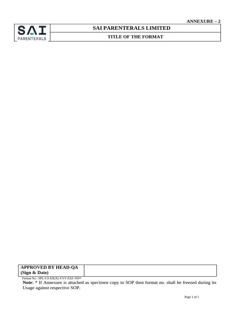 Annexure-2 Specimen Template OfTemplate For Format Preparation | PDF
