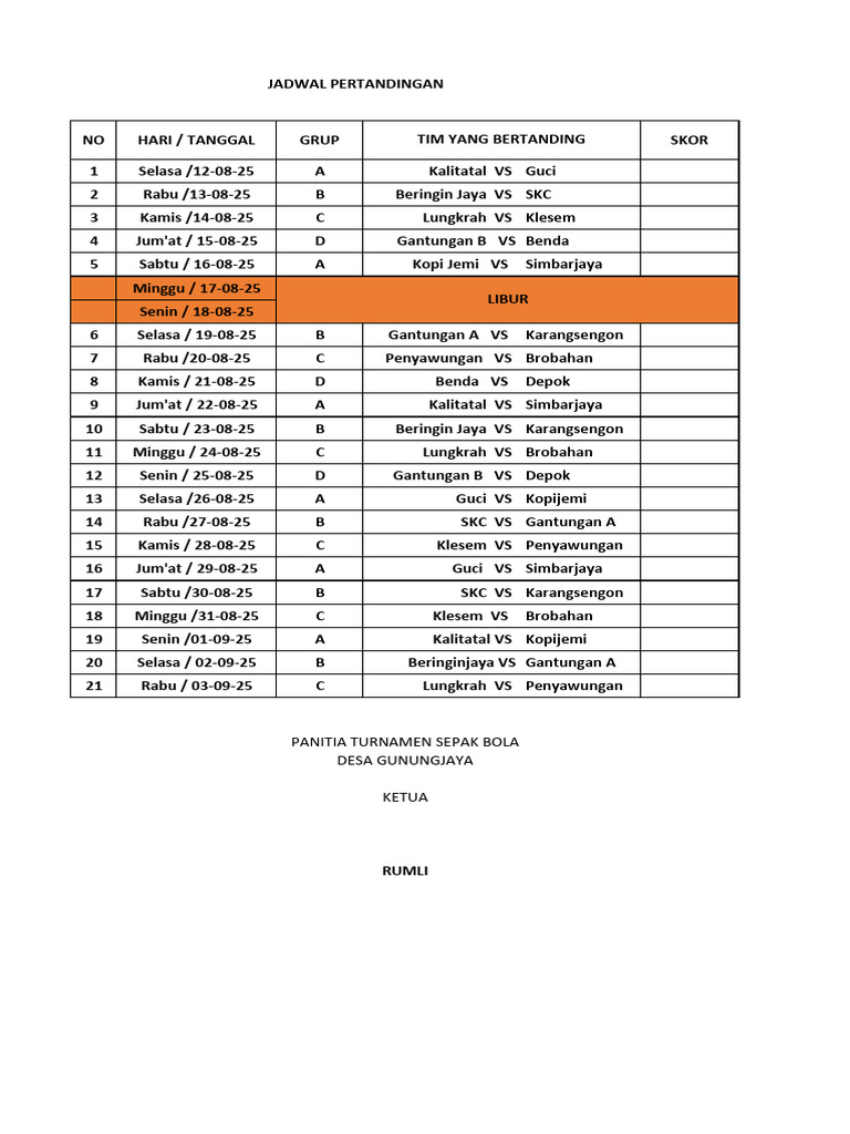 Jadwal Turnamen | PDF
