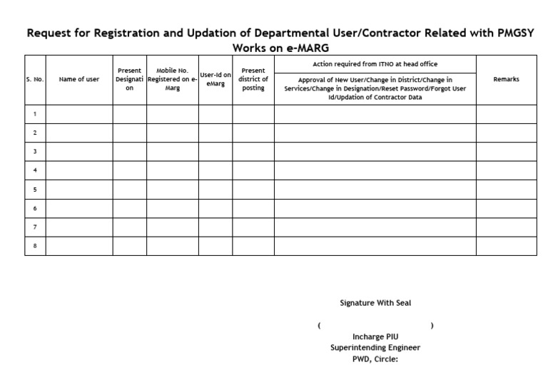 Request For Registration and Updation of Departmental User and ...
