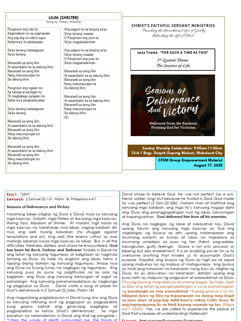 August 17, 2025 - Seasons of Deliverance and Victory (3rd Quarter Theme ...