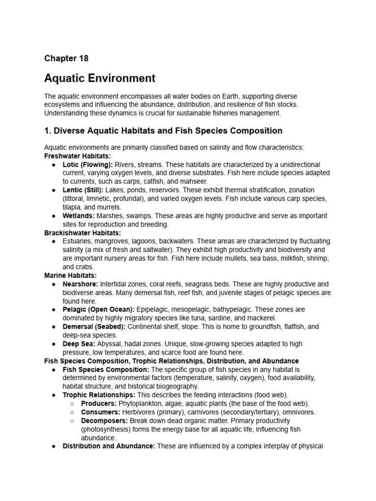 Aquatic Environments and Fish Dynamics | PDF | Eutrophication | Aquaculture