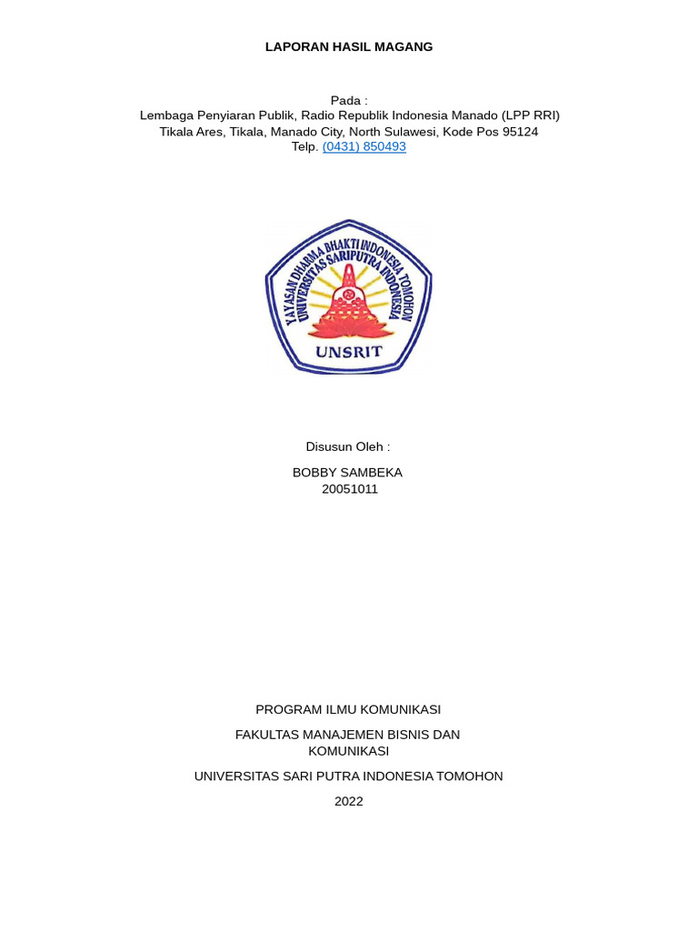 Laporan Magang di LPP RRI Manado | PDF