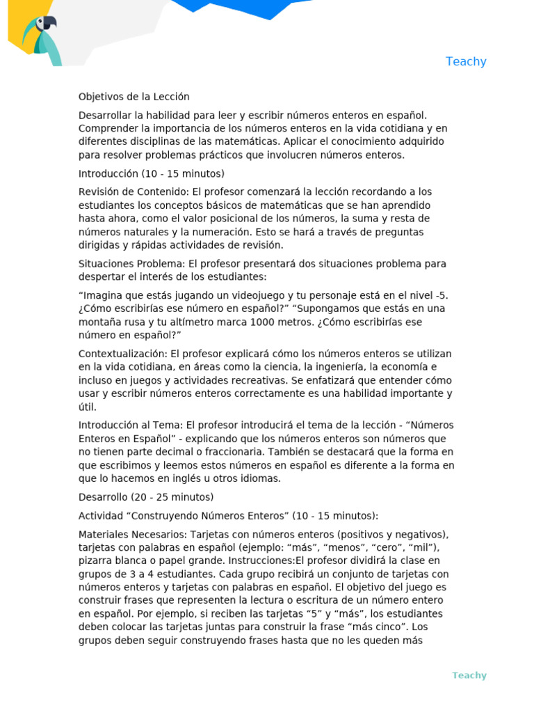 Números Enteros en Español: Guía Práctica | PDF | Entero | Matemáticas