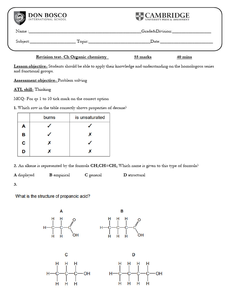Organic Chemistry Revision Test | PDF